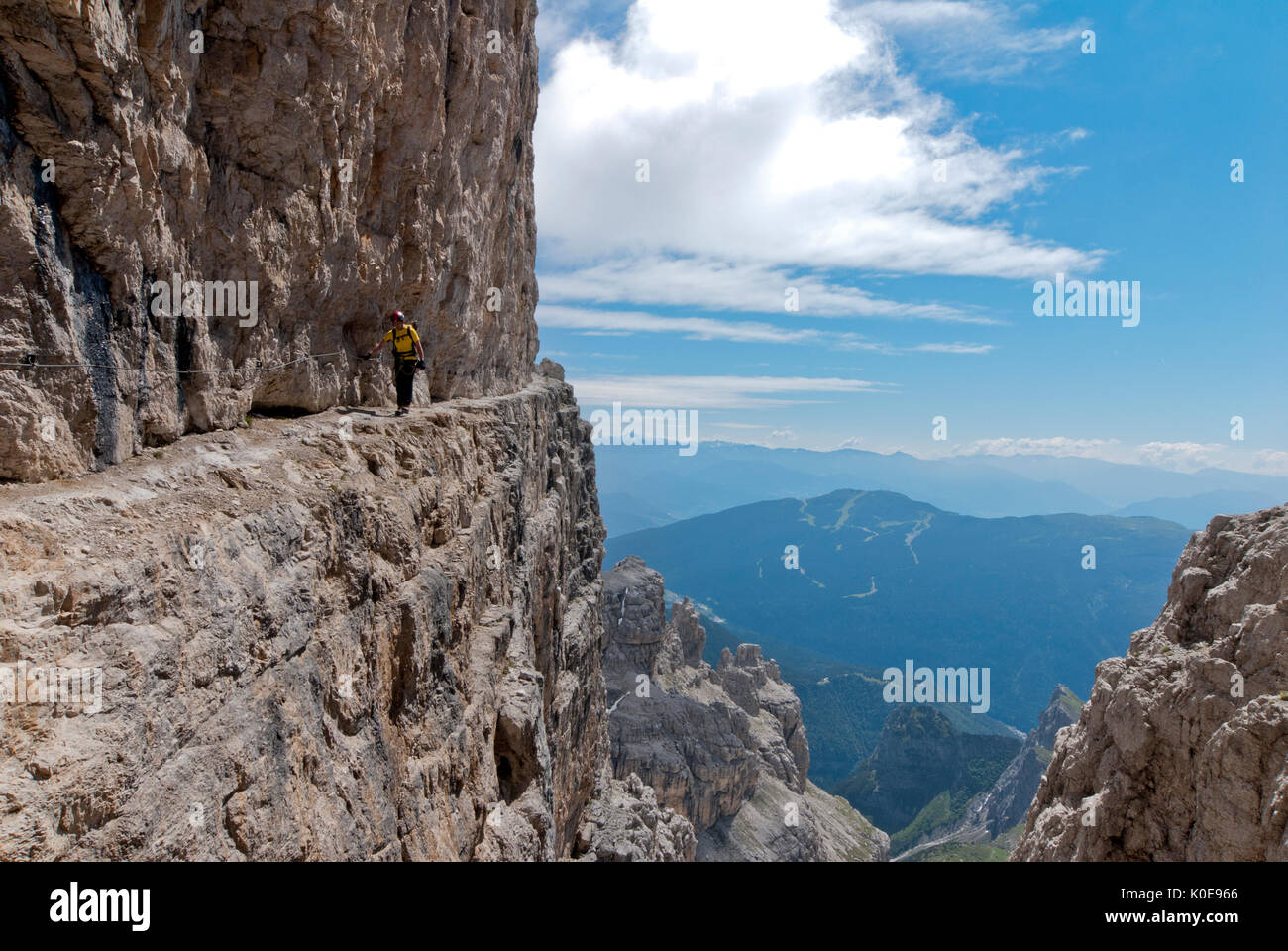 Brenta, Trentino, Italy. Climber on the via ferrata "Sentiero delle ...