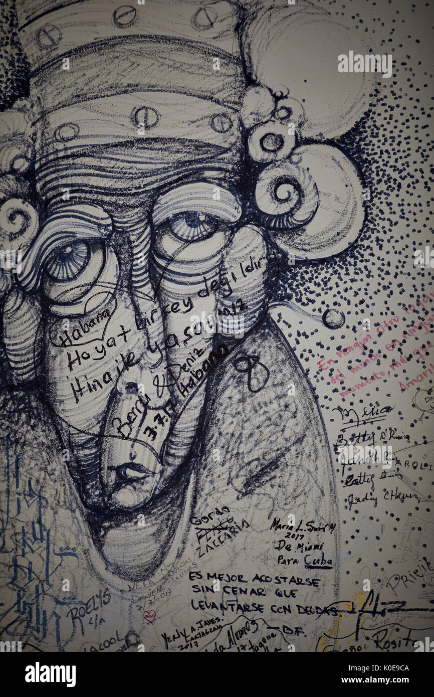 Cuban, cuba, Capital, havana artist drawing at La Bodeguita del Medio ...