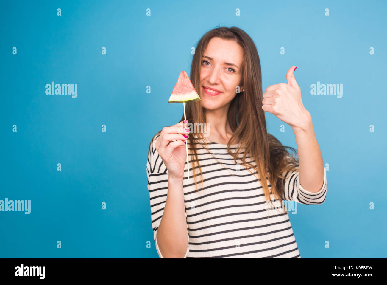 Summer, vacation, diet and vegans concept - Beautiful smiling young ...