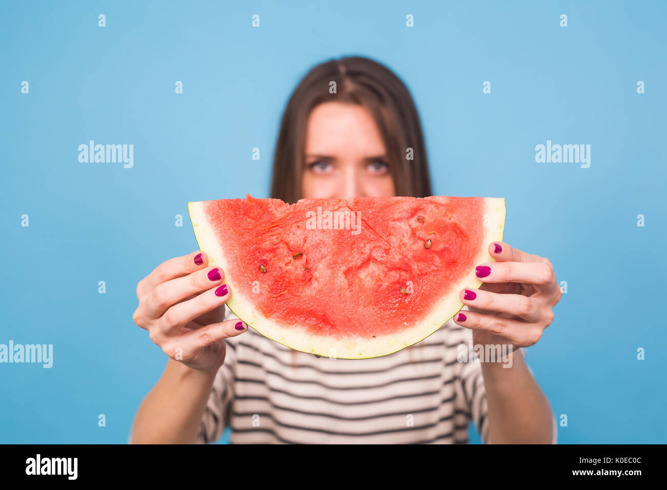 Summer, vacation, diet and vegans concept - Beautiful smiling young ...