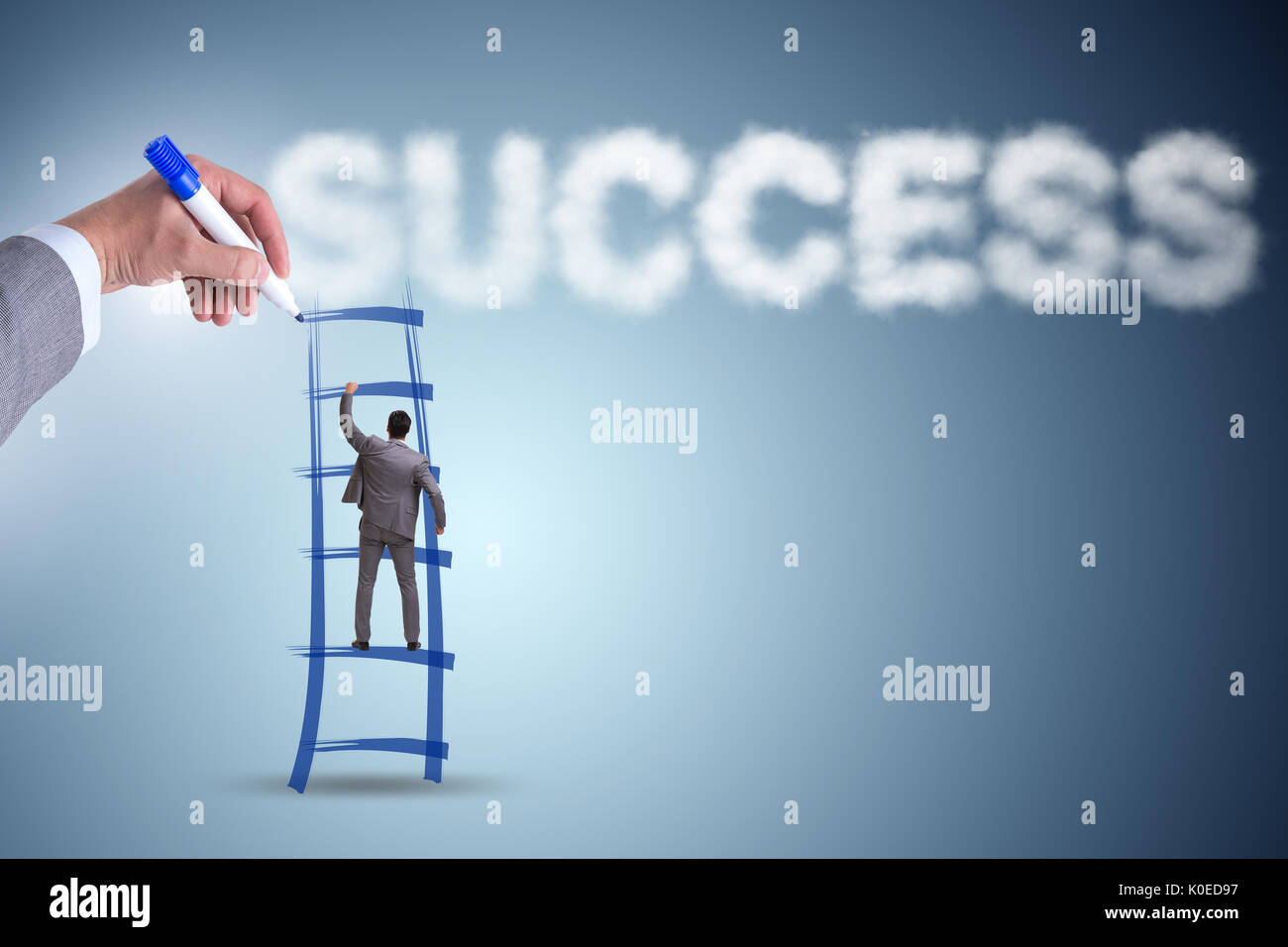 Hand drawing ladder for successful businessman Stock Photo - Alamy