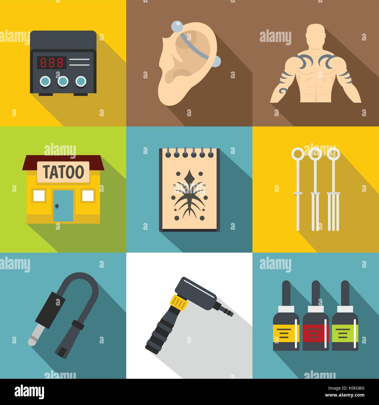 Tattoo icons set, flat style Stock Vector Image & Art - Alamy