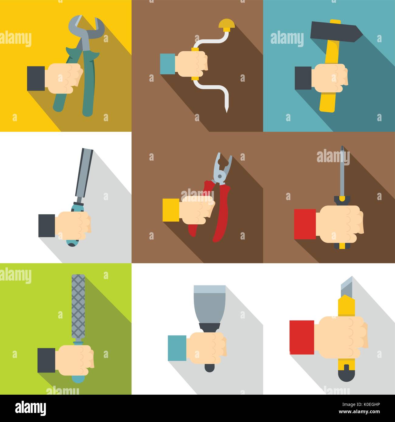 Hand with tools icons set, flat style Stock Vector Image & Art - Alamy