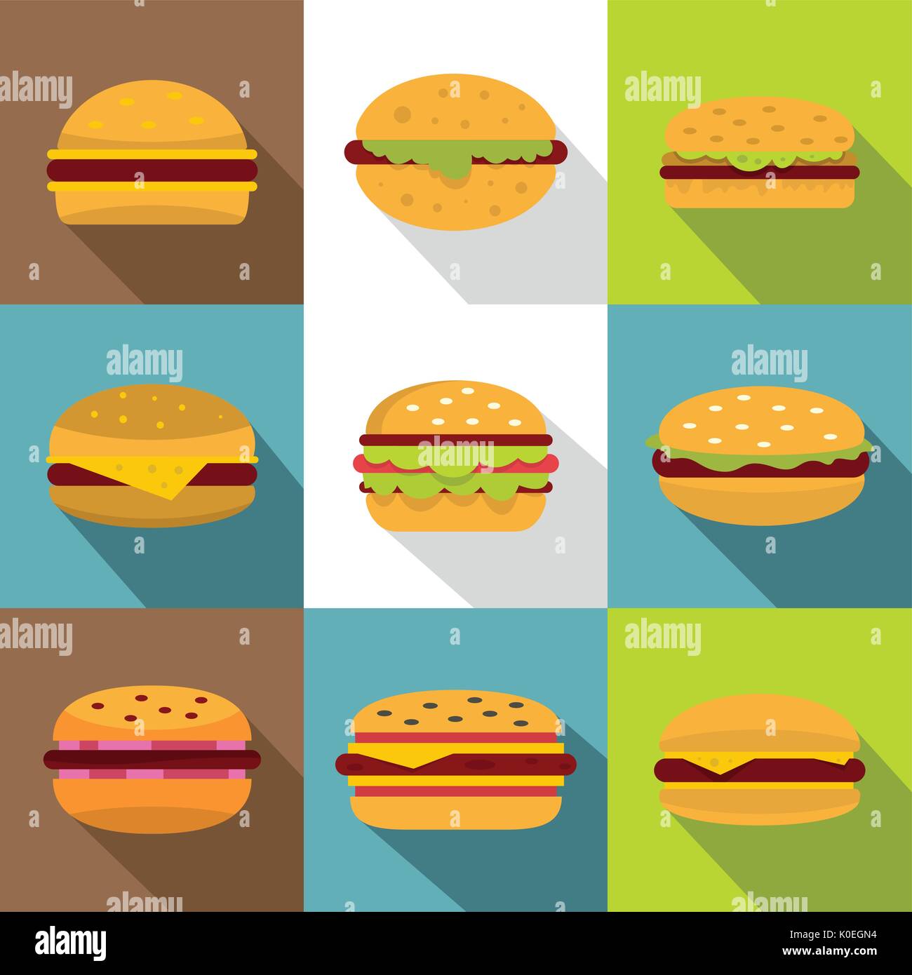 Burger icons set, flat style Stock Vector Image & Art - Alamy