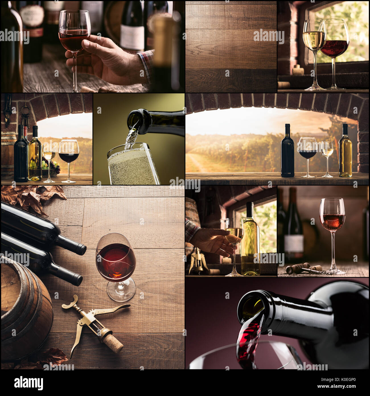 Wine tasting and winemaking photo collage: sommelier drinking wine at ...