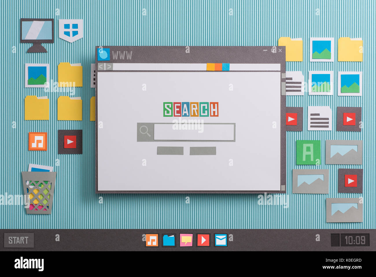 Search engine home page with search bar on a browser window, collage ...