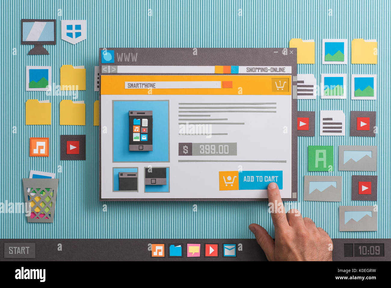 Online shopping website with product pictures and price in a browser ...