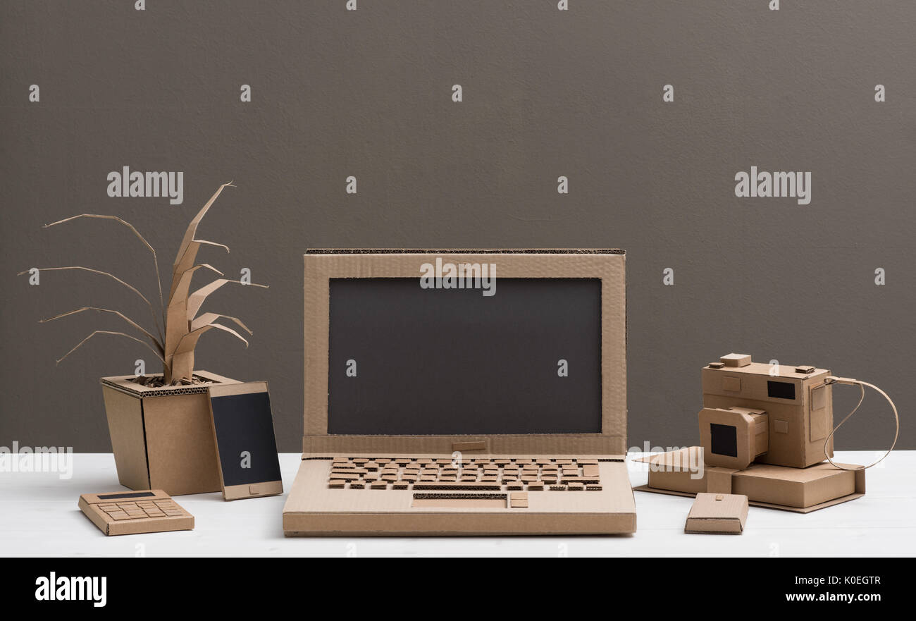 Eco-friendly creative office items and laptop made from recycled ...