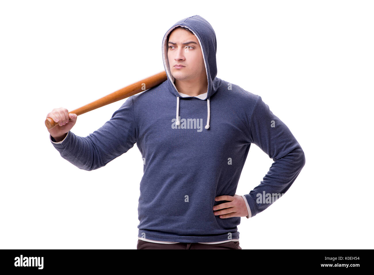 Young man hooligan with baseball bat isolated on white Stock Photo - Alamy