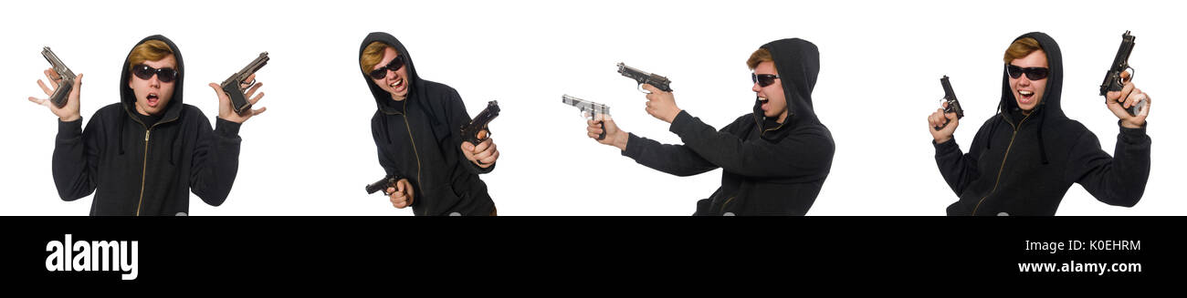 Aggressive man with gun isolated on white Stock Photo - Alamy