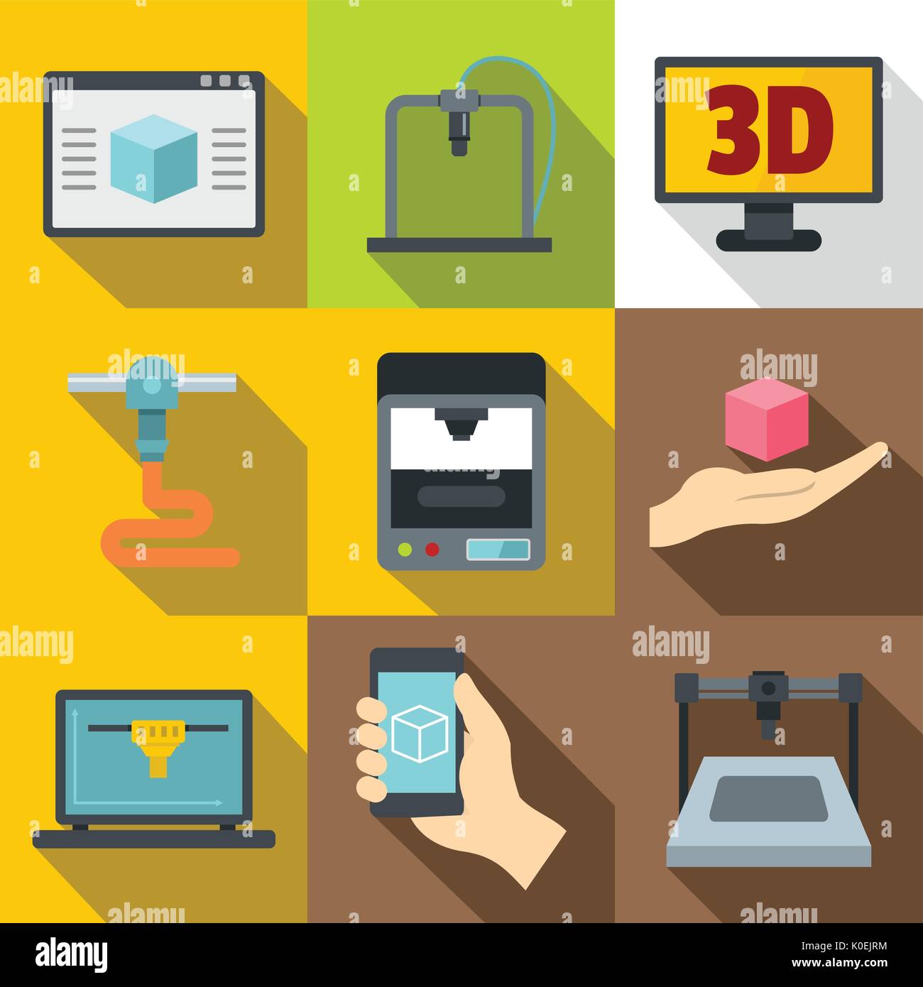3D printer working icons set, flat style Stock Vector Image & Art - Alamy