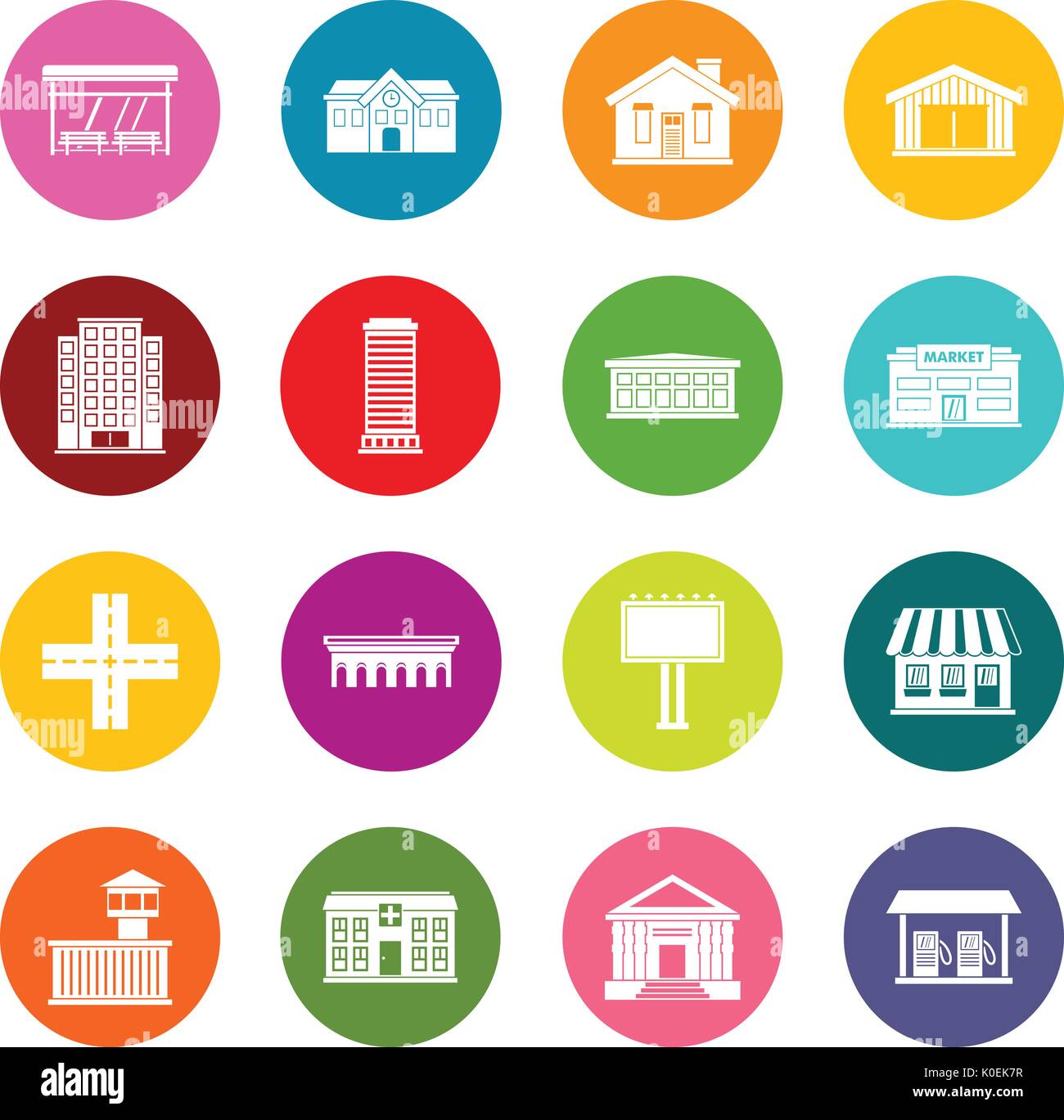 City infrastructure items icons many colors set Stock Vector Image ...