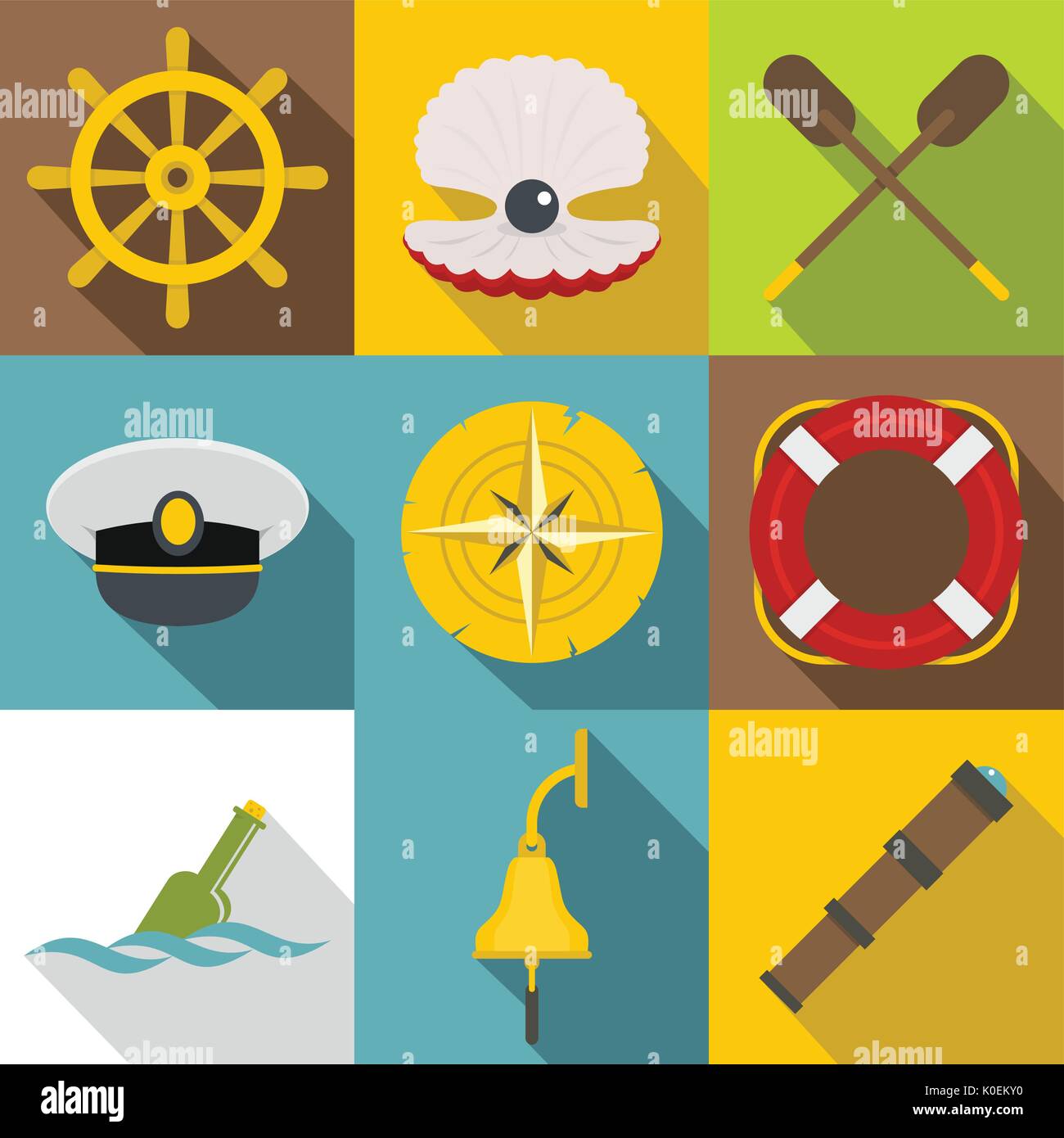 Sea adventure icons set, flat style Stock Vector Image & Art - Alamy