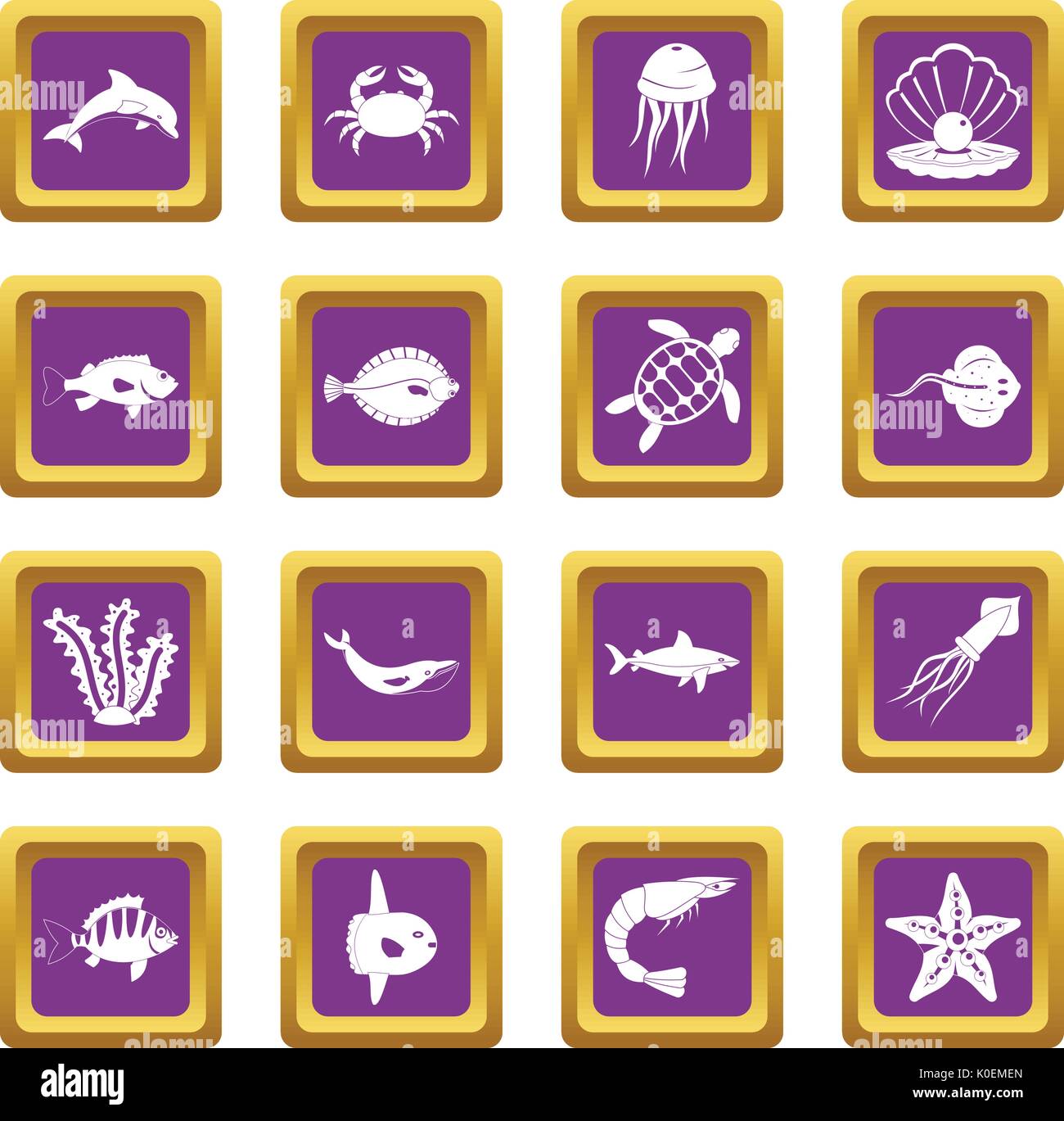 Sea animals icons set purple Stock Vector Image & Art - Alamy