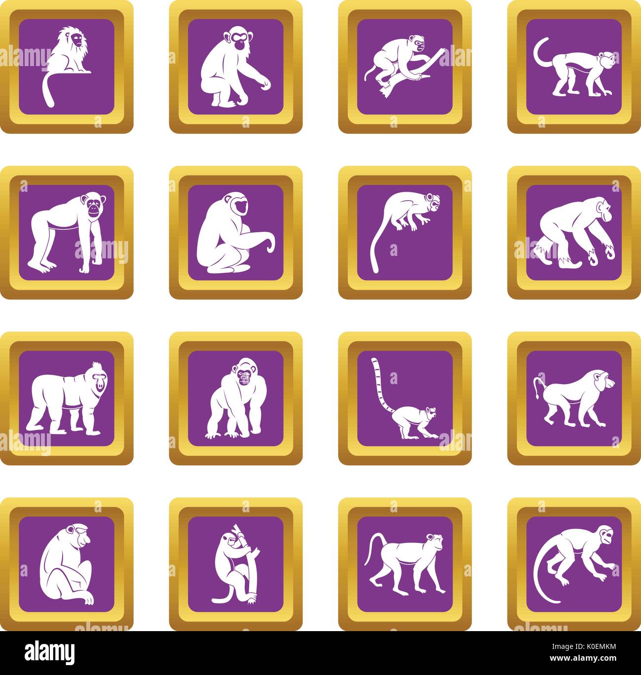 Monkey types icons set purple Stock Vector Image & Art - Alamy