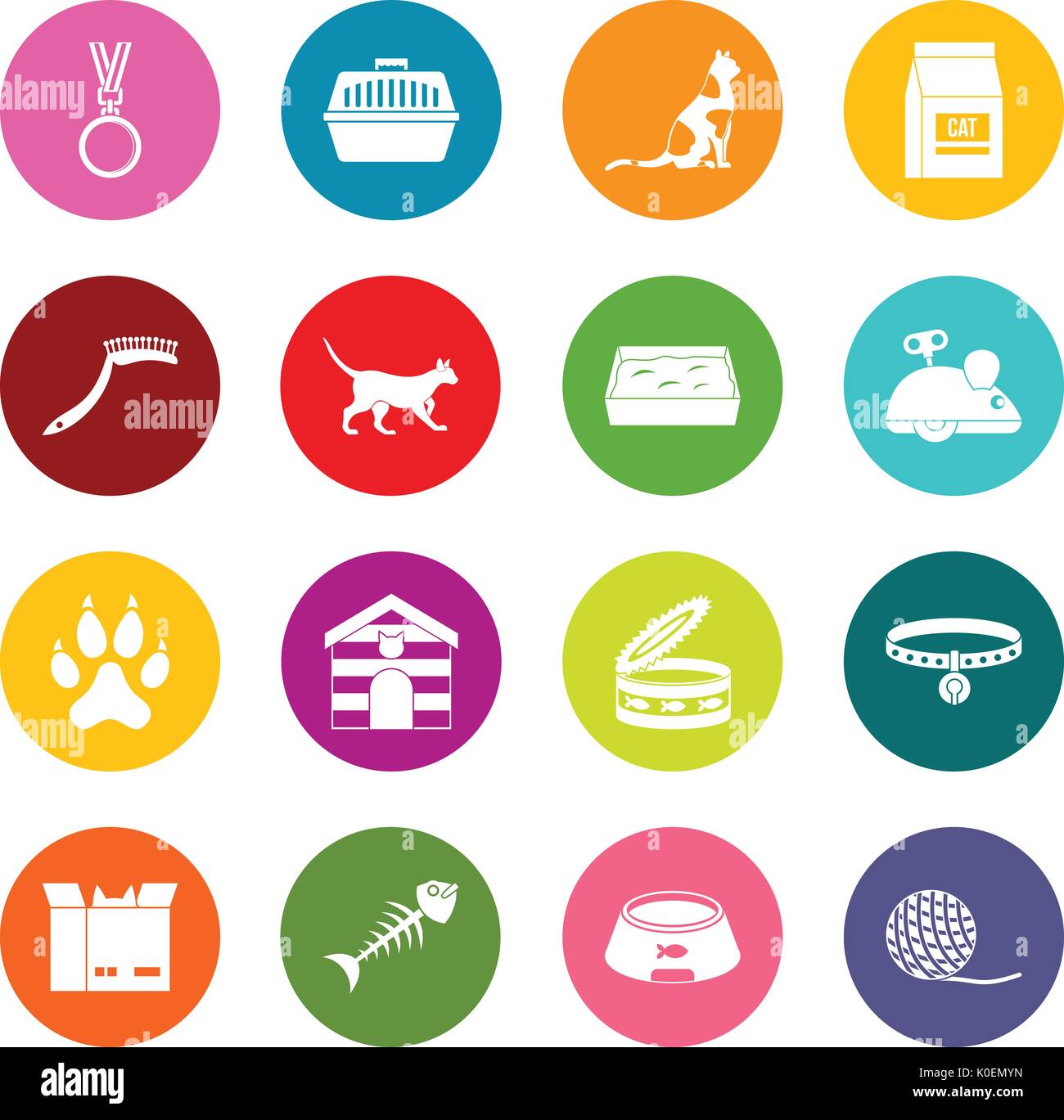 Cat care tools icons many colors set Stock Vector Image & Art - Alamy
