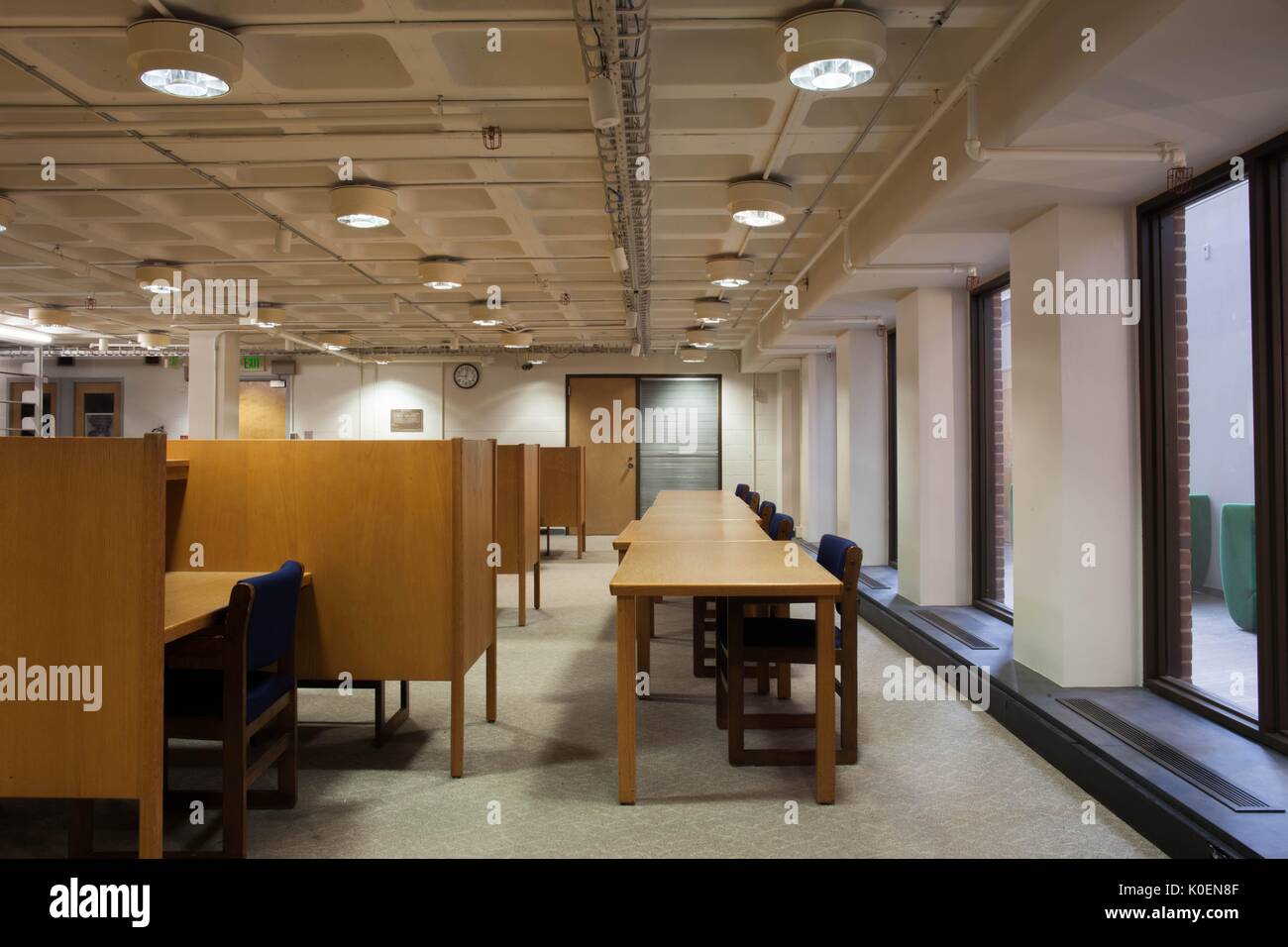 Tables and cubicles for studying in the Milton S. Eisenhower Library ...