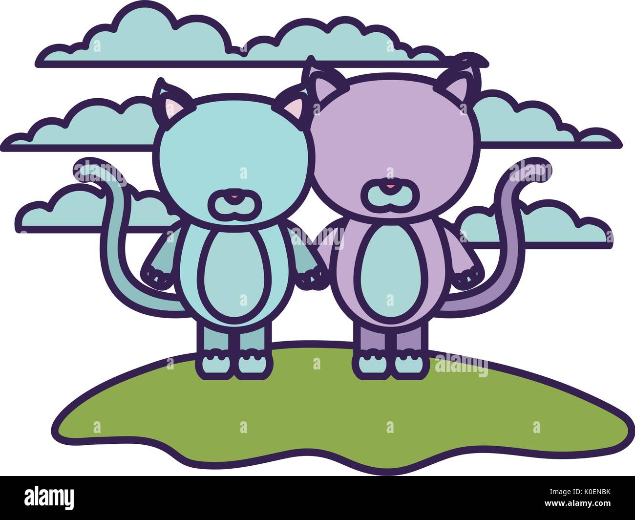 white background with light color scene couple faceless cats animals in ...