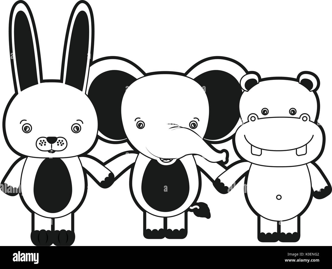 sketch silhouette monochrome caricature rabbit elephant and ...