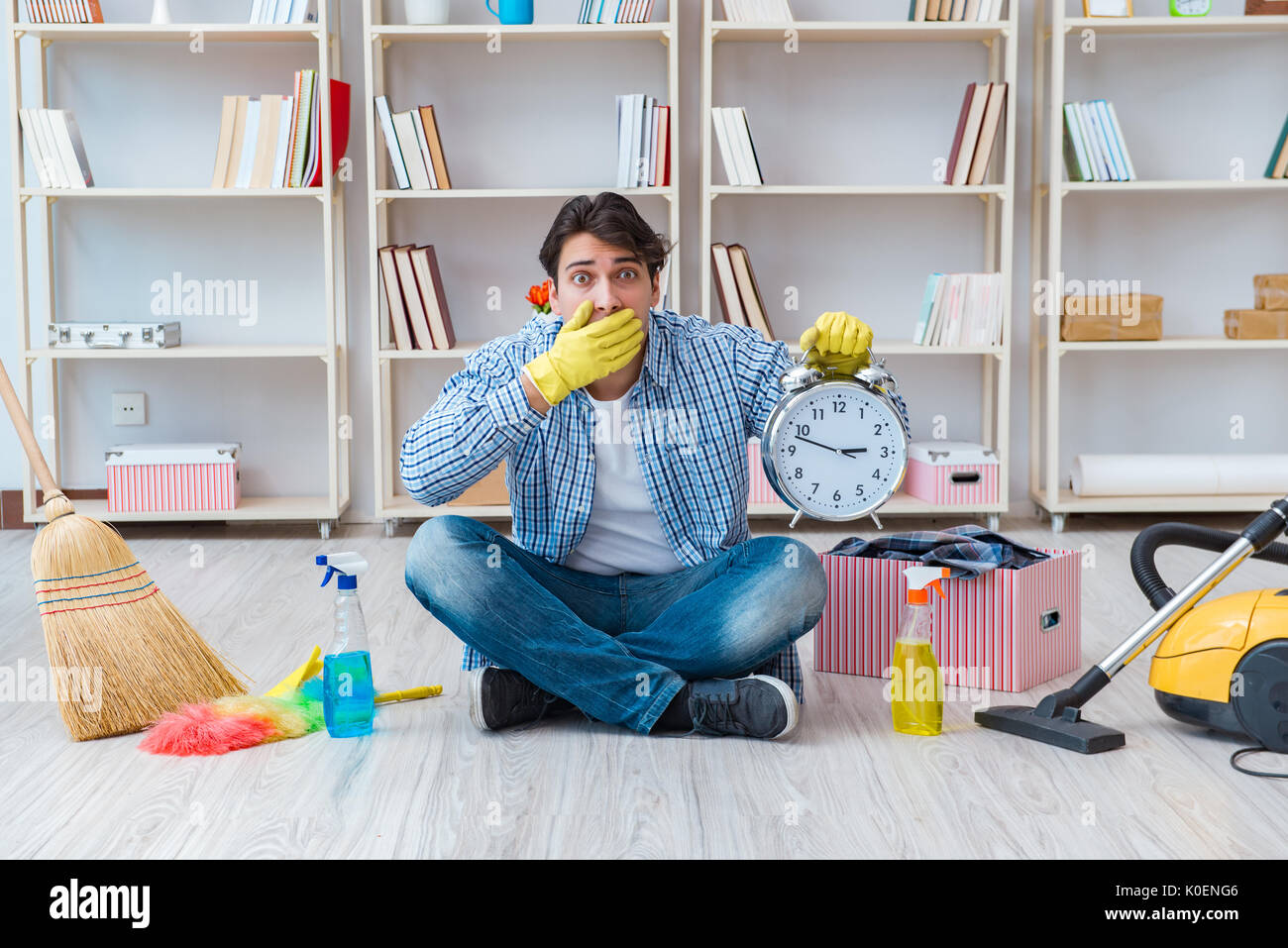 Man doing cleaning at home Stock Photo - Alamy