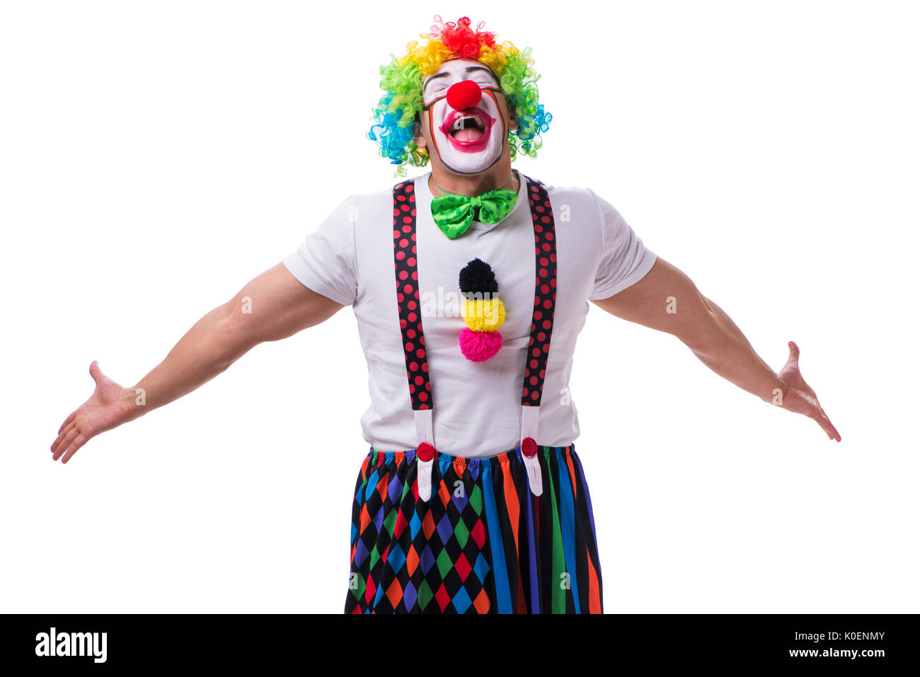 Funny clown acting silly isolated on white background Stock Photo - Alamy