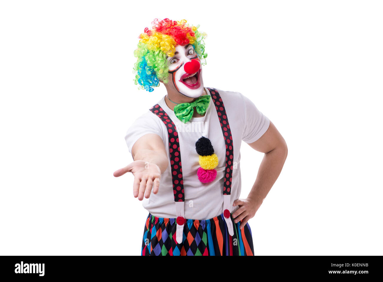 Funny clown acting silly isolated on white background Stock Photo - Alamy