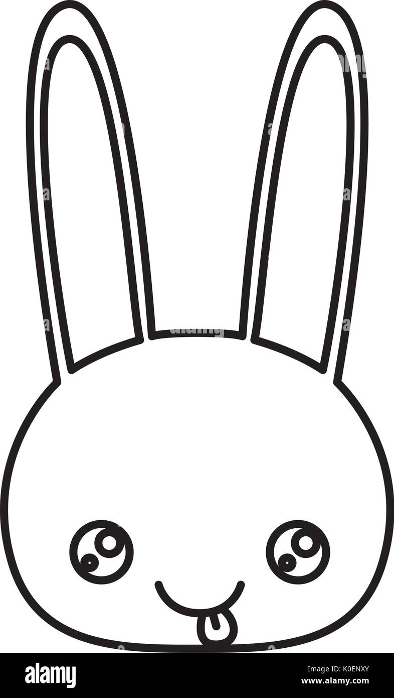sketch silhouette of kawaii caricature face rabbit cute animal tongue ...