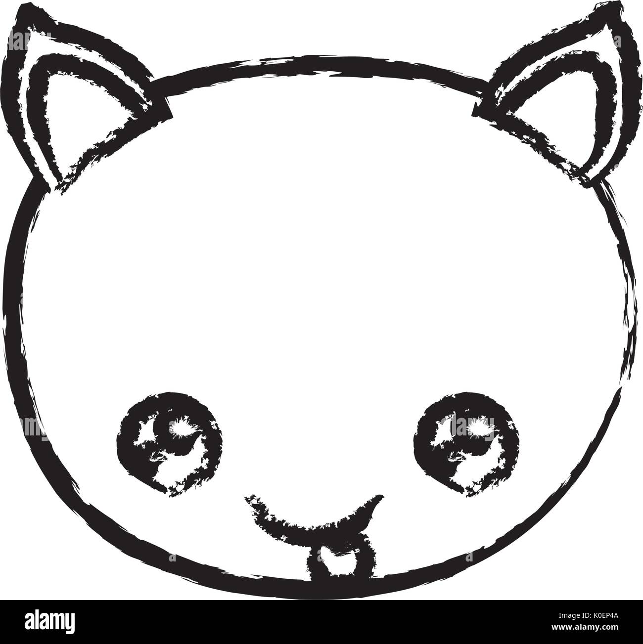 blurred tick contour of kawaii caricature face cat cute animal tongue ...