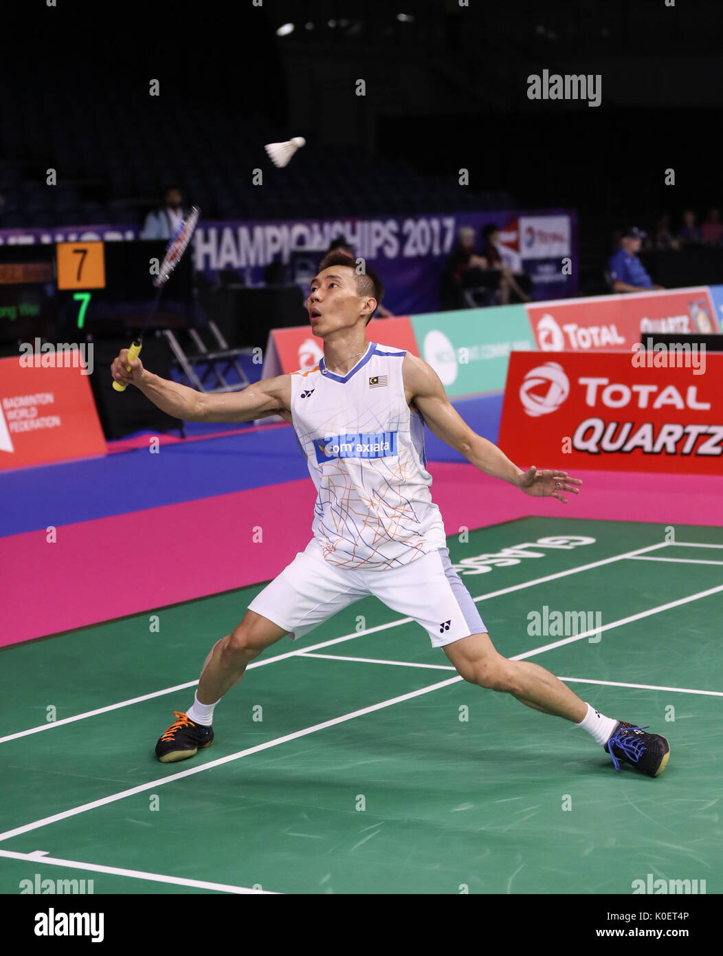 Glasgow, UK. 22nd Aug, 2017. Lee Chong Wei of Malaysia returns the ...