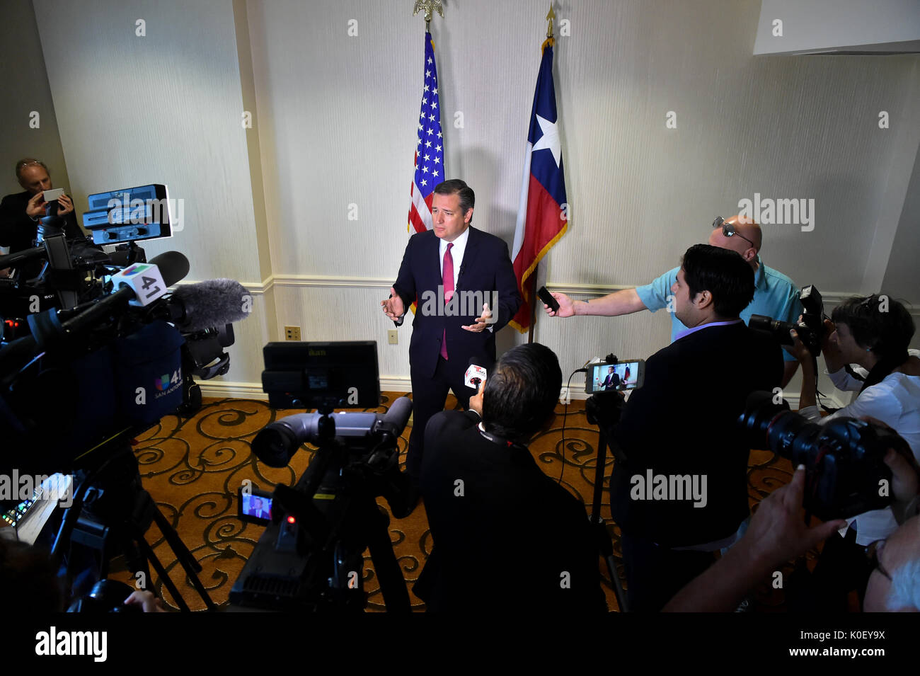 USA Senator, Texas Republican TED CRUZ speaks to the media during a ...
