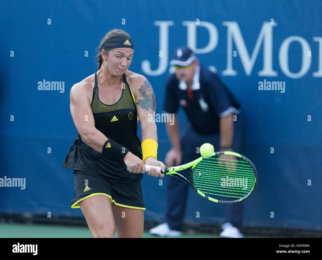 New York, USA. 22nd Aug, 2017. Katerina Stewart of USA returns ball ...