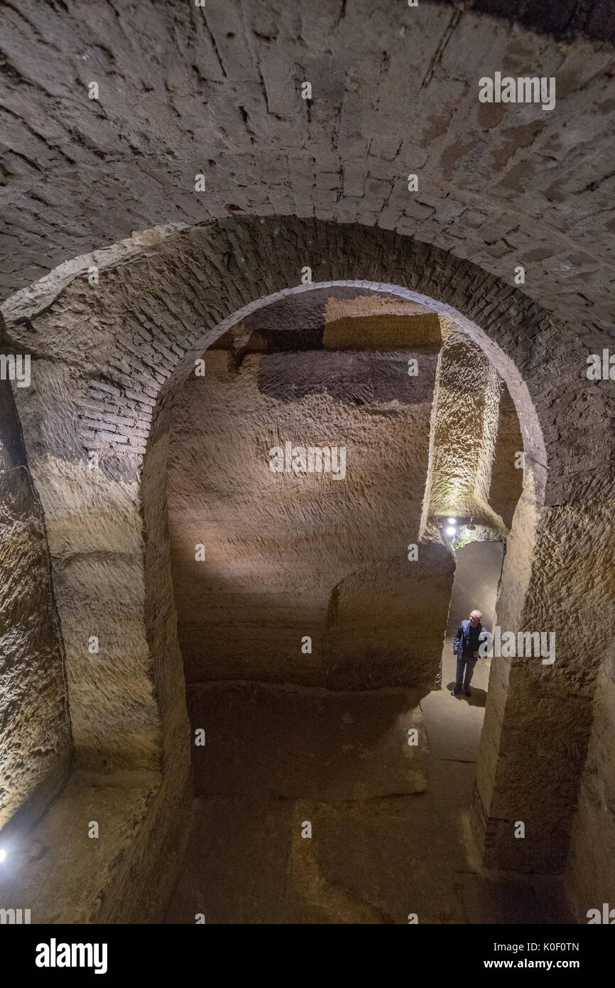 A man stands in the so-called cathedral in the rock cellars ...