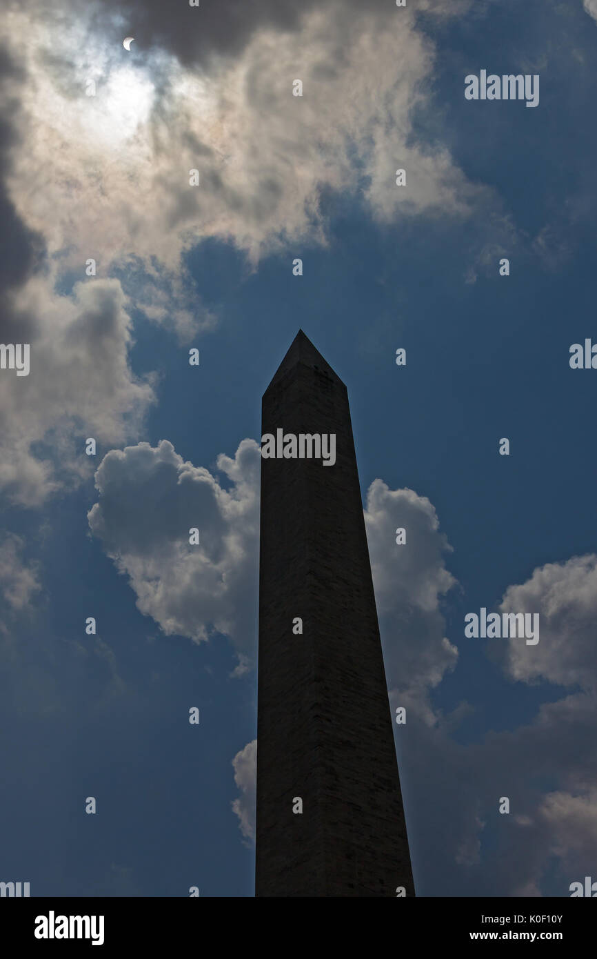 Solar eclipse near Washington Monument in US capital. August 21, 2017 ...