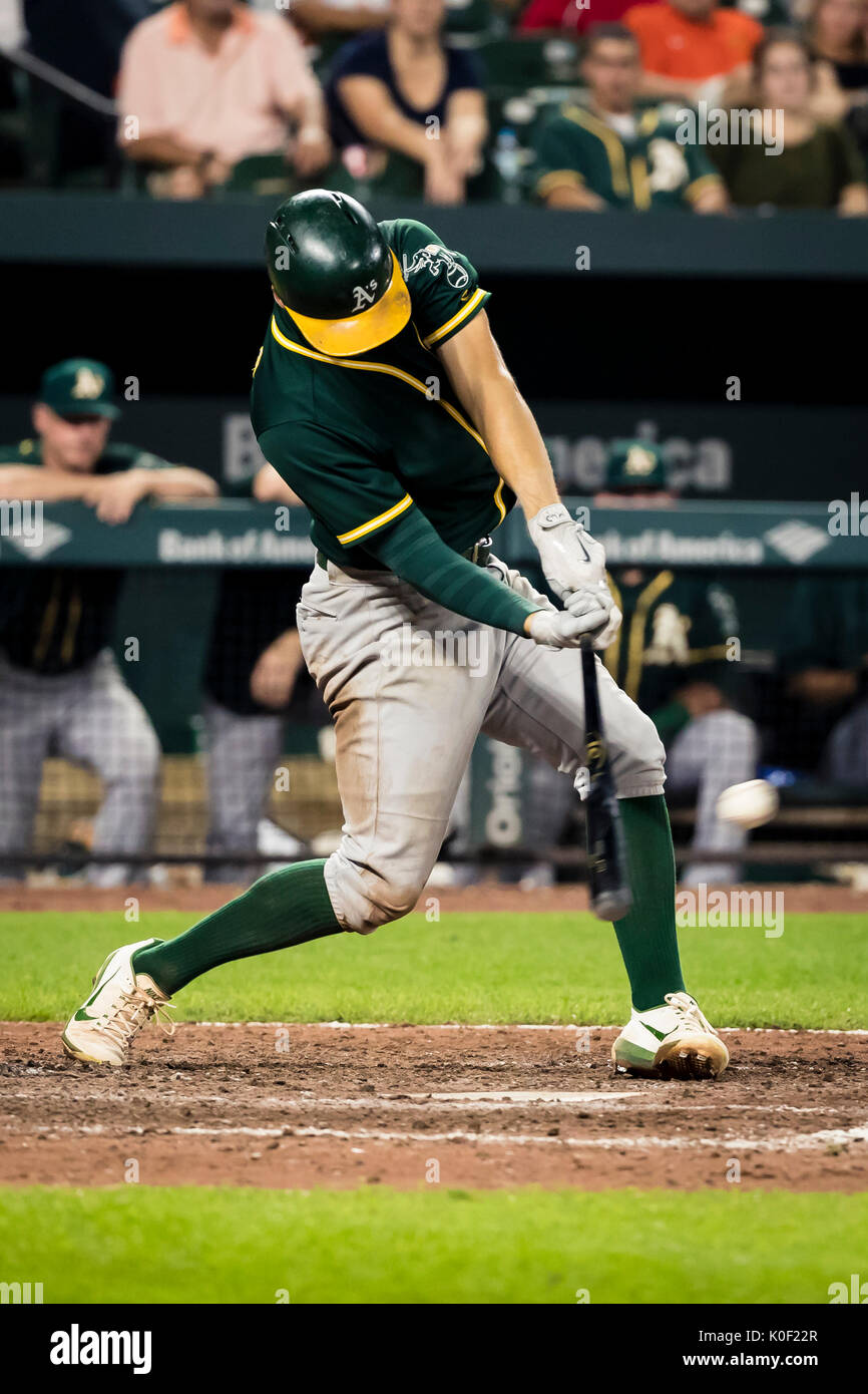 Baltimore, USA. 22nd Aug, 2017. Oakland Athletics shortstop Chad Pinder ...