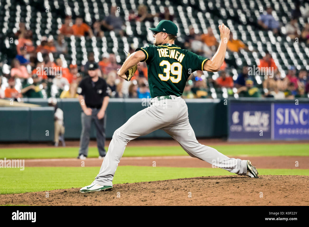 Baltimore, USA. 22nd Aug, 2017. Oakland Athletics relief pitcher Blake ...