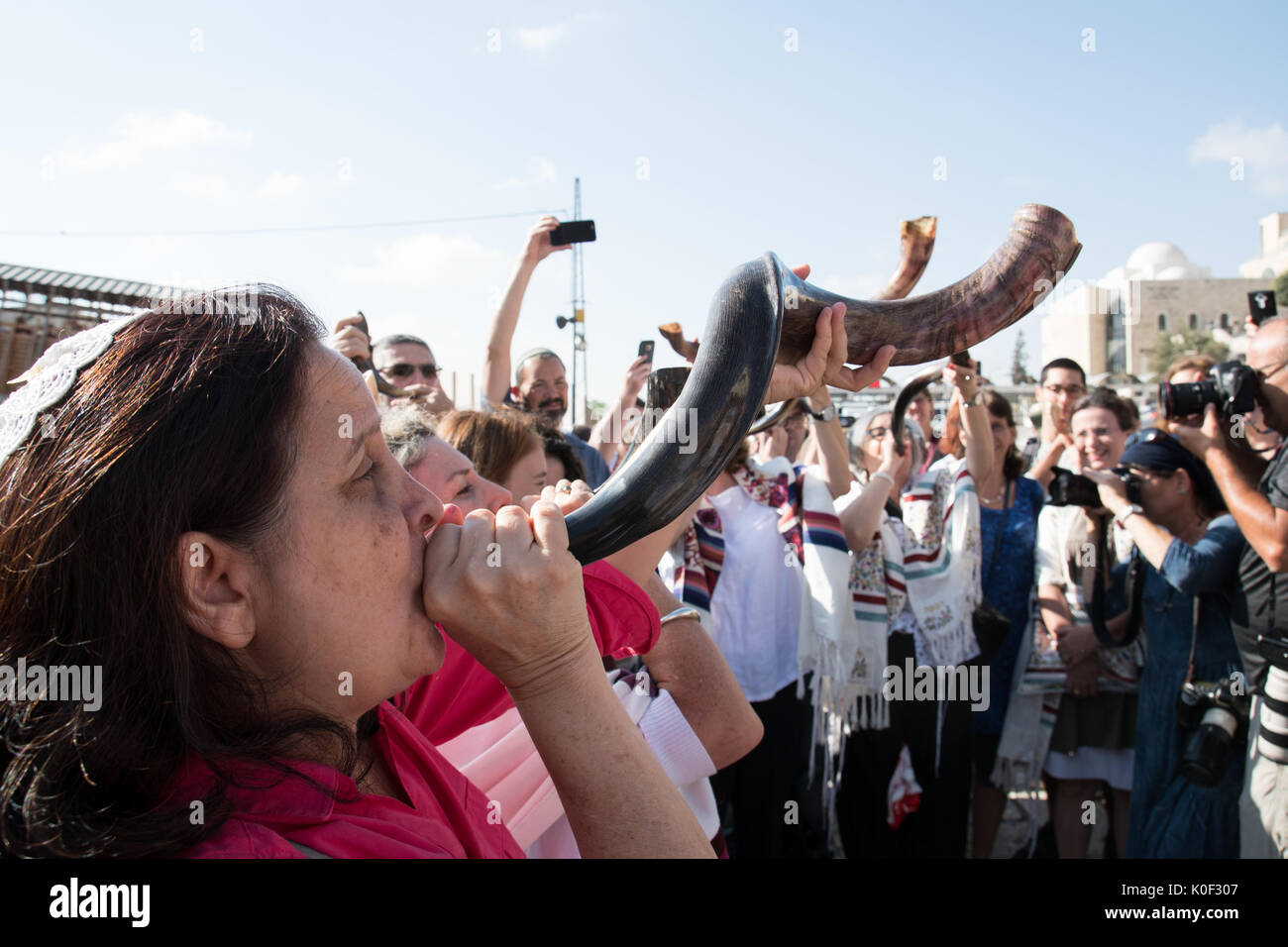 Jerusalem, Israel. 23rd Aug, 2017. Women playing the shofar at the ...