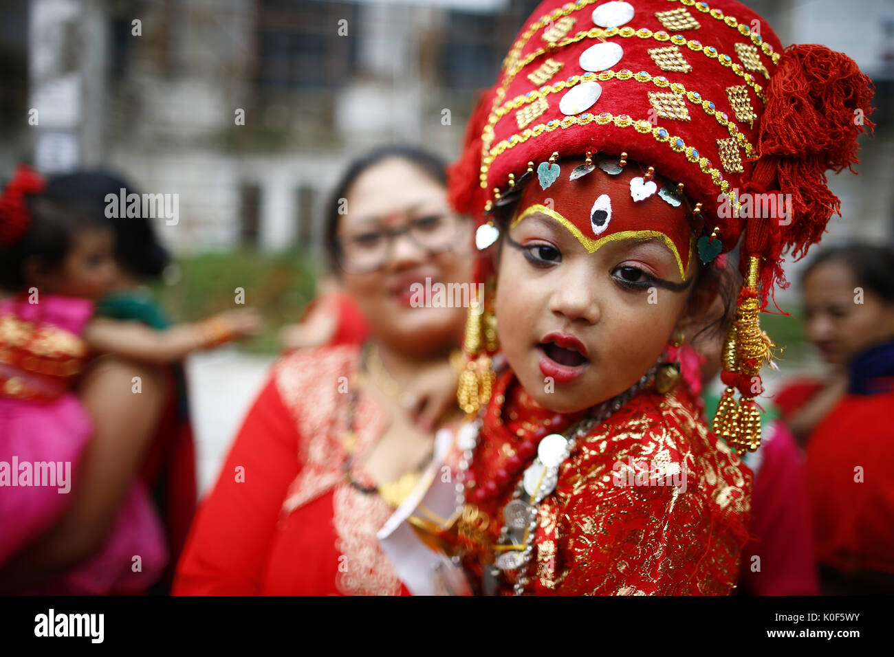 August 23, 2017 - Kathmandu, Nepal - A young girl dressed as the Living ...