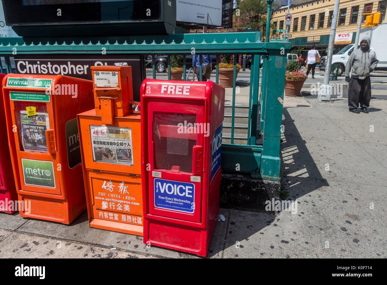 New York, NY, USA. 23rd Aug, 2017. An empty Village Voice newspaper box ...