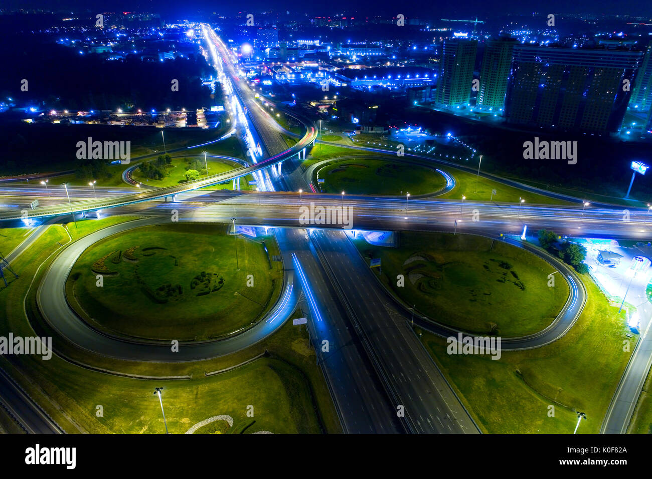 Aerial photography. Road junction on the Moscow border: the Moscow Ring ...