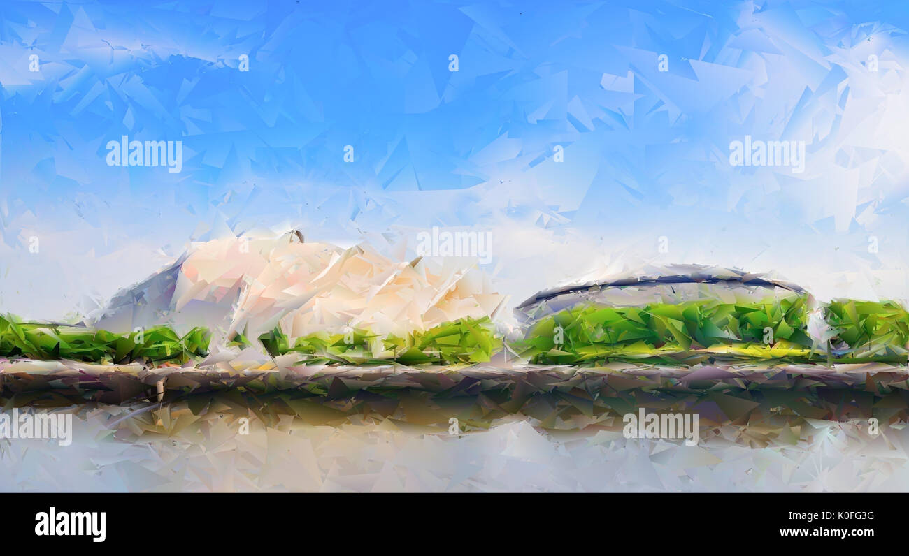 Watercolour abstract painting of the SEC Armadillo and the SSE Hydro ...