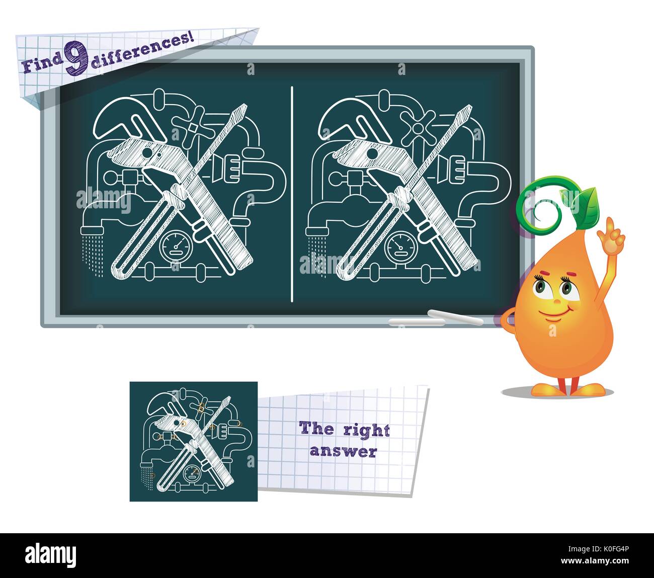 visual game for children and adults. Task to find 9 differences in the ...