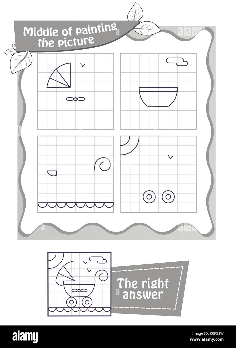 visual game for children. middle of painting the picture. black and ...