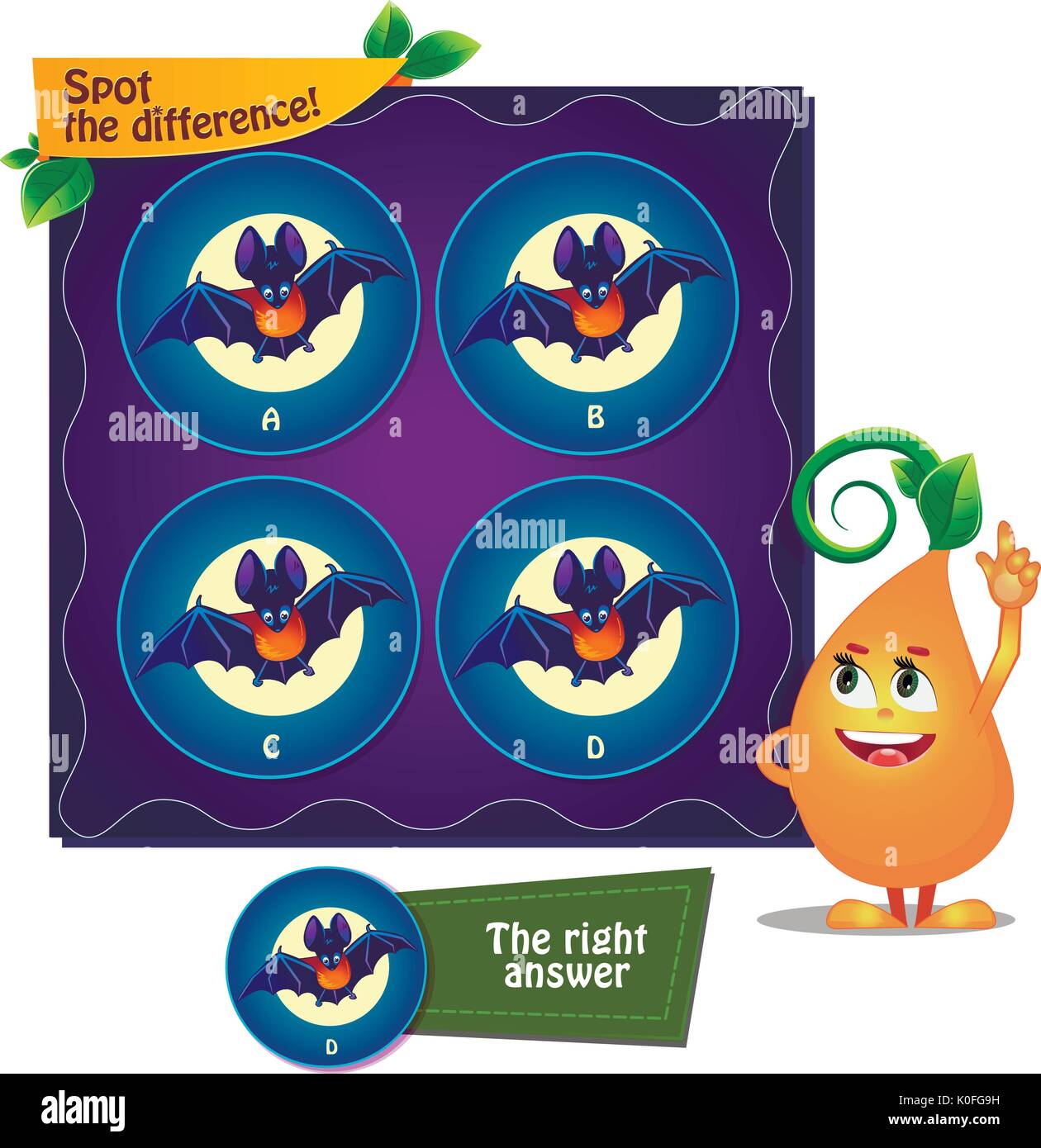 visual game for children and adults. Task the spot the difference bat ...