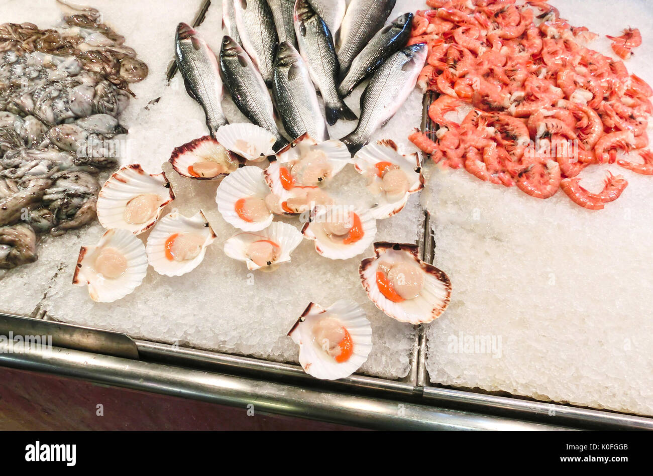 Venetian fish market - fish and prawns. The Rialto fish market is ...