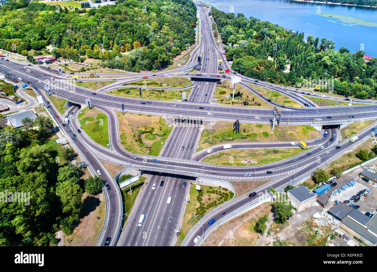 Aerial view of a turbine road interchange in Kiev, Ukraine Stock Photo ...