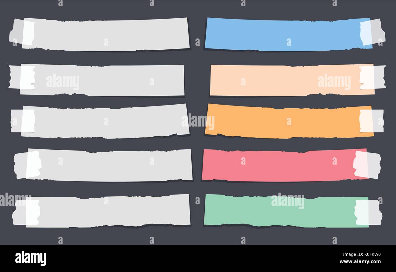 Colorful and white ripped, note, copybook, notebook paper strips stuck ...