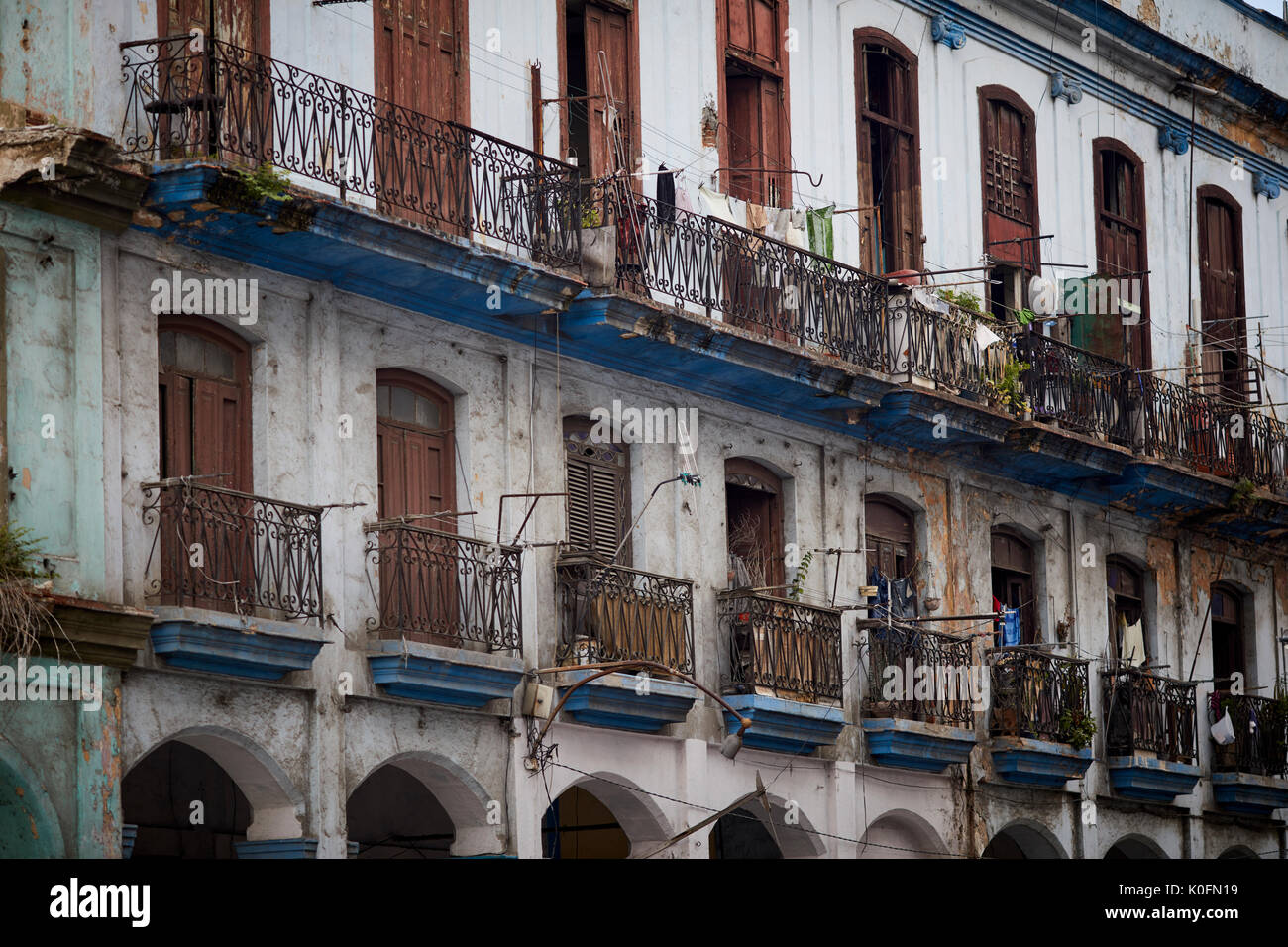 Cuban, cuba, Capital, Havana typical street scene balconies and ...