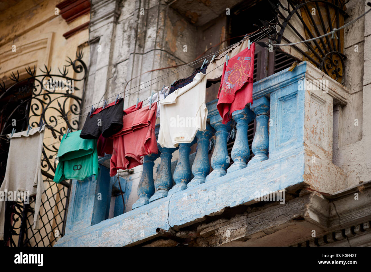 Cuban, cuba, Capital, Havana typical street scene balconies and ...