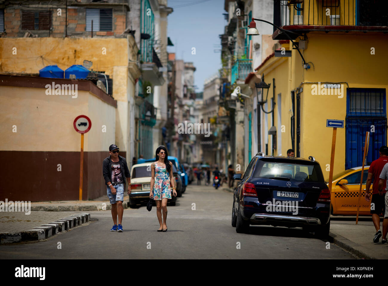 Cuban, cuba, Capital, Havana typical street scene with narrow roads ...