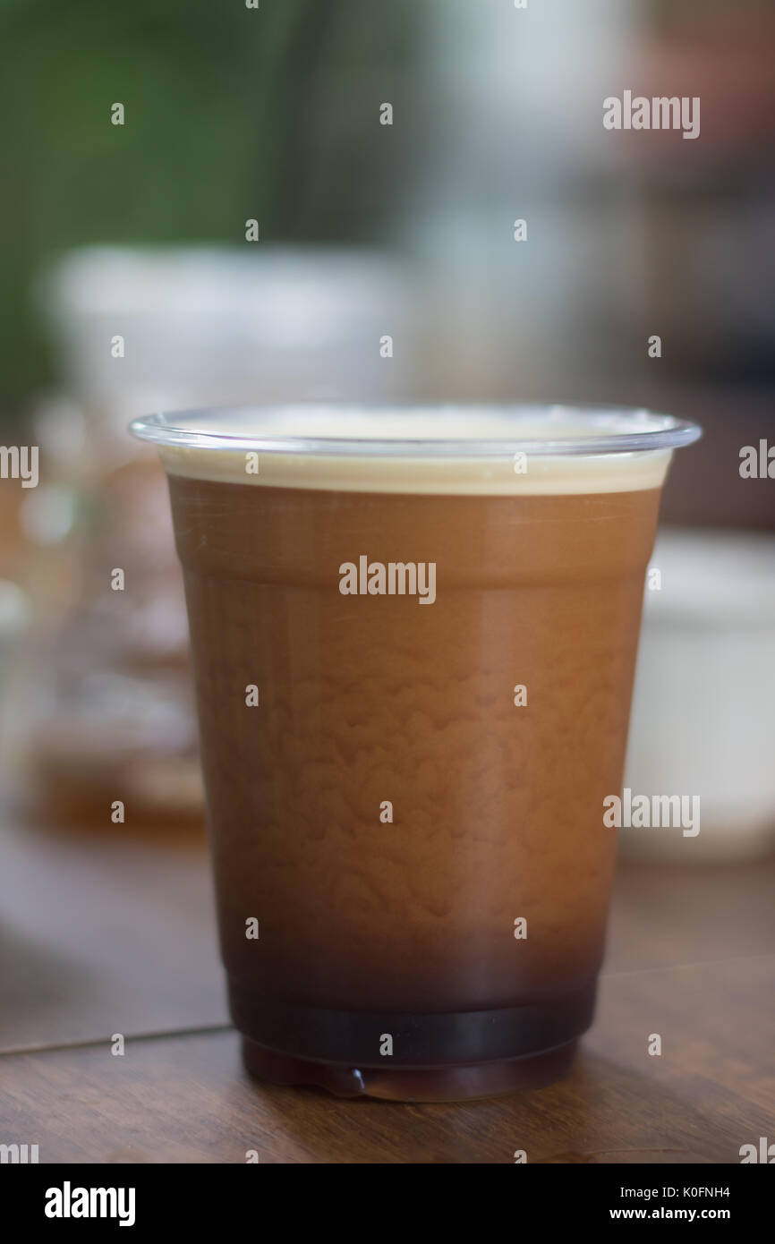 Sparkling Nitro Cold Brew Coffee in plastic take away cup ready to ...